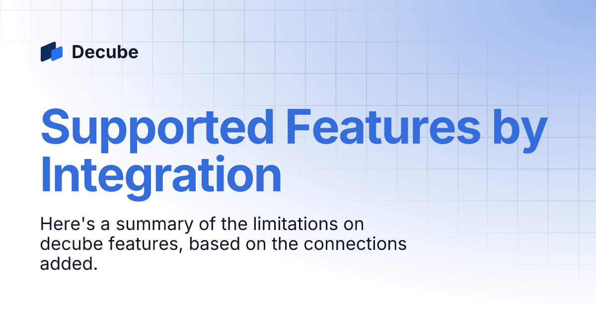 Supported Features by Integration | Decube