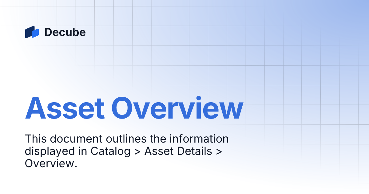 Asset Overview | Decube